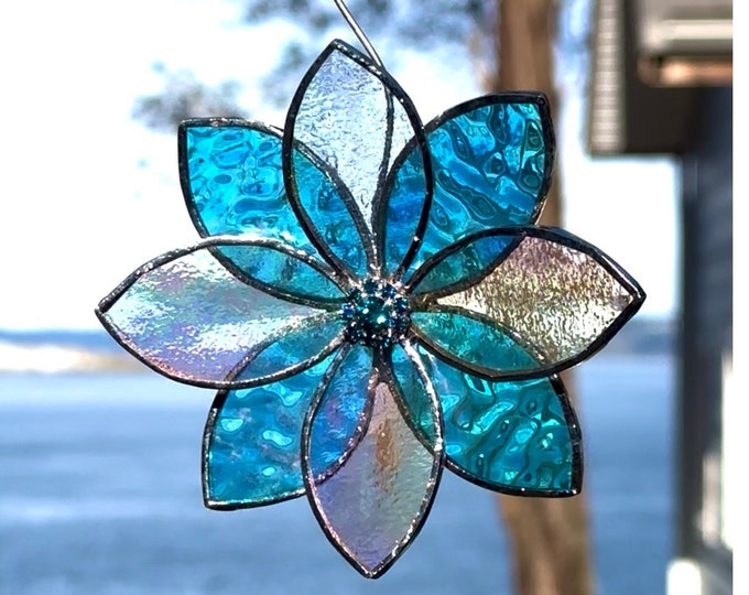 Stained Glass Flower Suncatcher for Window Hanging or Patio Decor ...