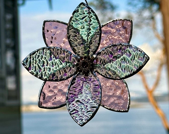 Stained Glass Flower Suncatcher, Window Ornament, Window Hanging Flower ...