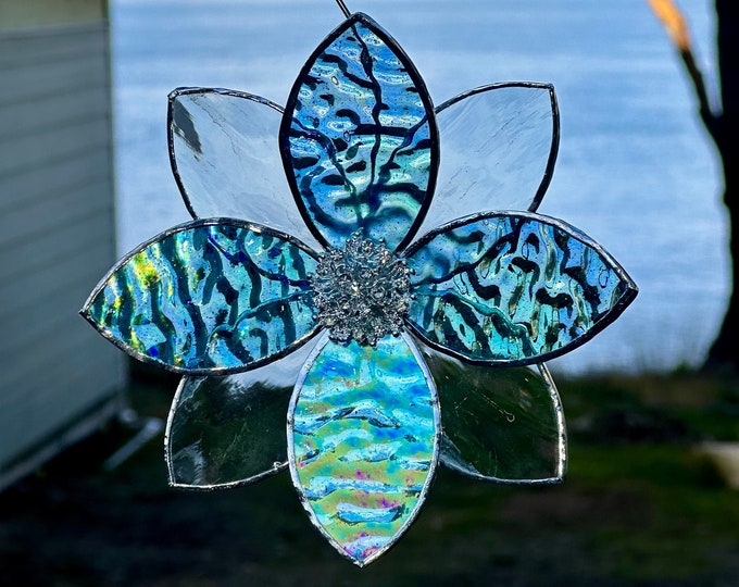 Stained Glass Flower Suncatcher for Window Hanging or Wall Decor, Glass ...