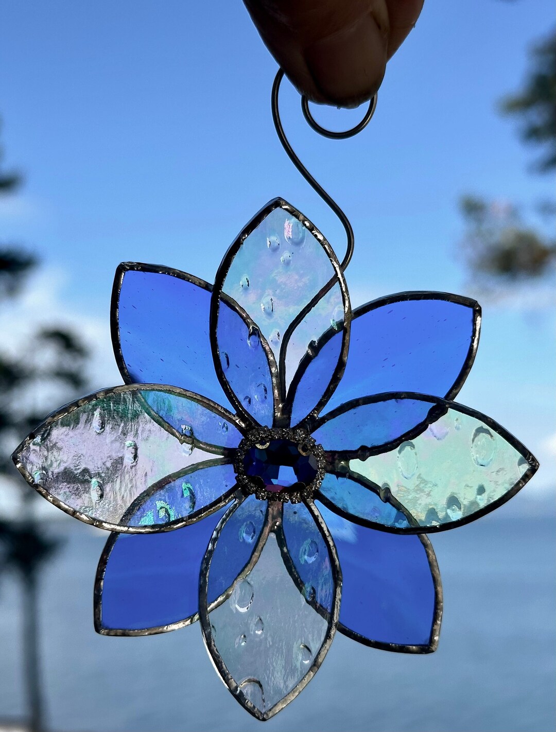Stained Glass Flower Suncatcher Window Hanging, Glass Flower for Window ...