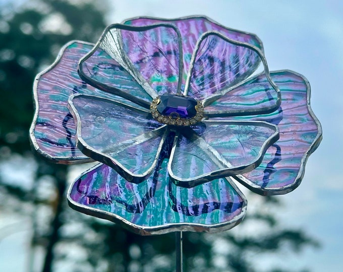 Stained Glass Garden Decor, Stained Glass Flower, Garden Stakes Yard ...