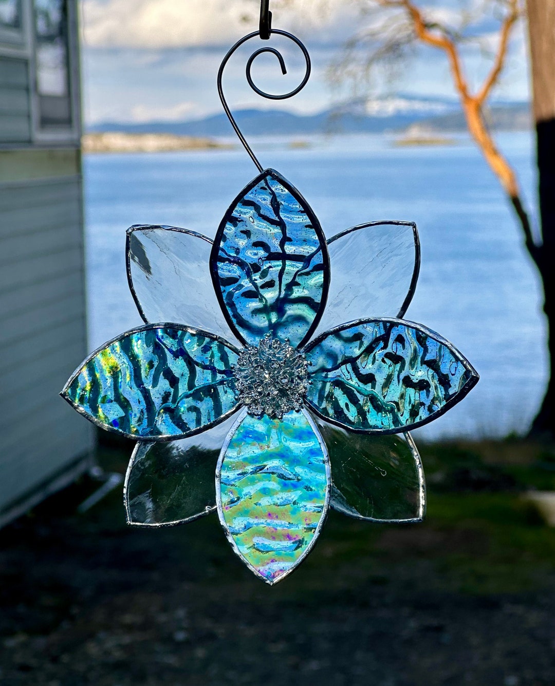 Stained Glass Flower Suncatcher for Window Hanging or Wall Decor, Glass ...