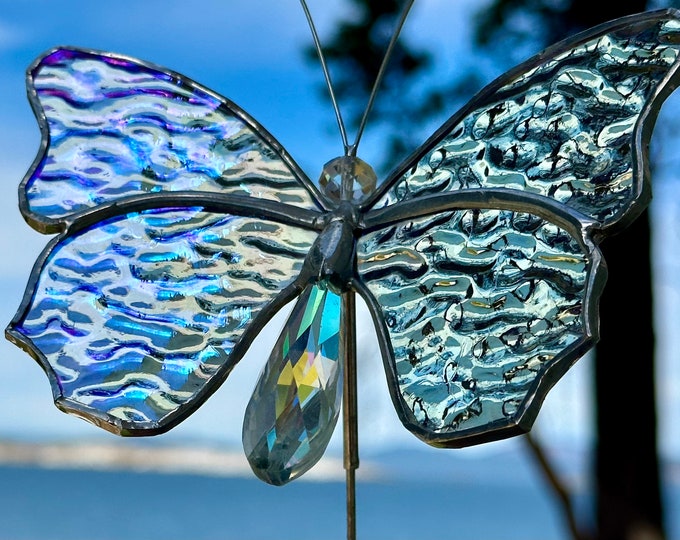 Stained Glass Butterfly Garden Stake, Butterfly Garden Decor, Glass ...