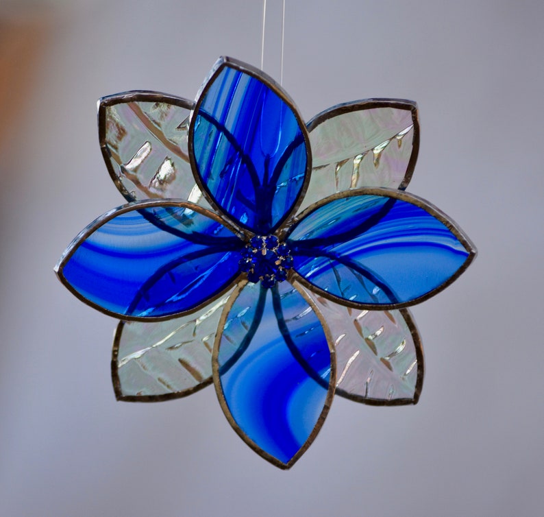 Stained Glass Suncatcher 3d Flower For Patio Window Or Garden Etsy