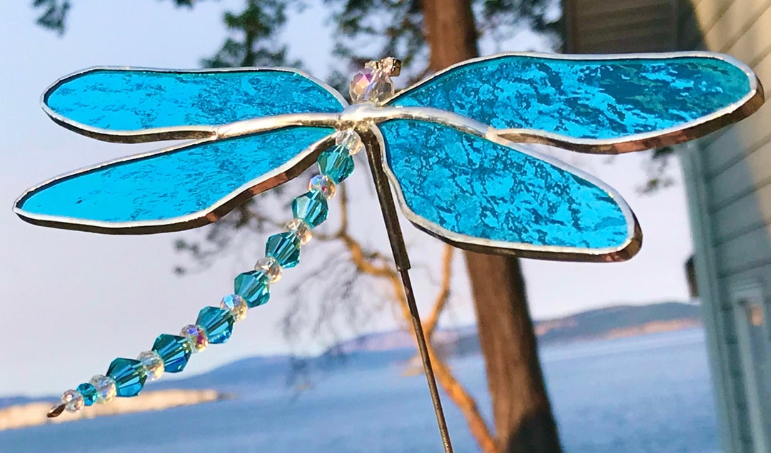 Stained Glass Dragonfly Garden Stake, Dragonfly Garden Art for Home ...