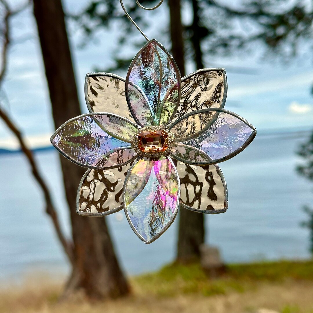 Stained Glass Flower Window Hanging, Flower Stained Glass, Stained ...
