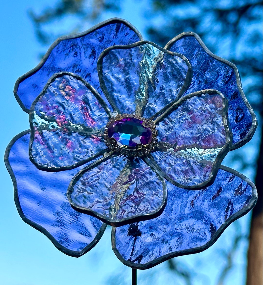 Stained Glass Flower Planter Decoration or Flower Garden Stake Perfect ...