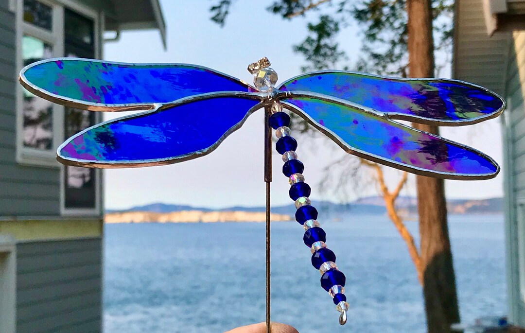 Stained Glass Dragonfly Garden Stake, Dragonfly Garden Art for Home Decor or Garden Decor ...