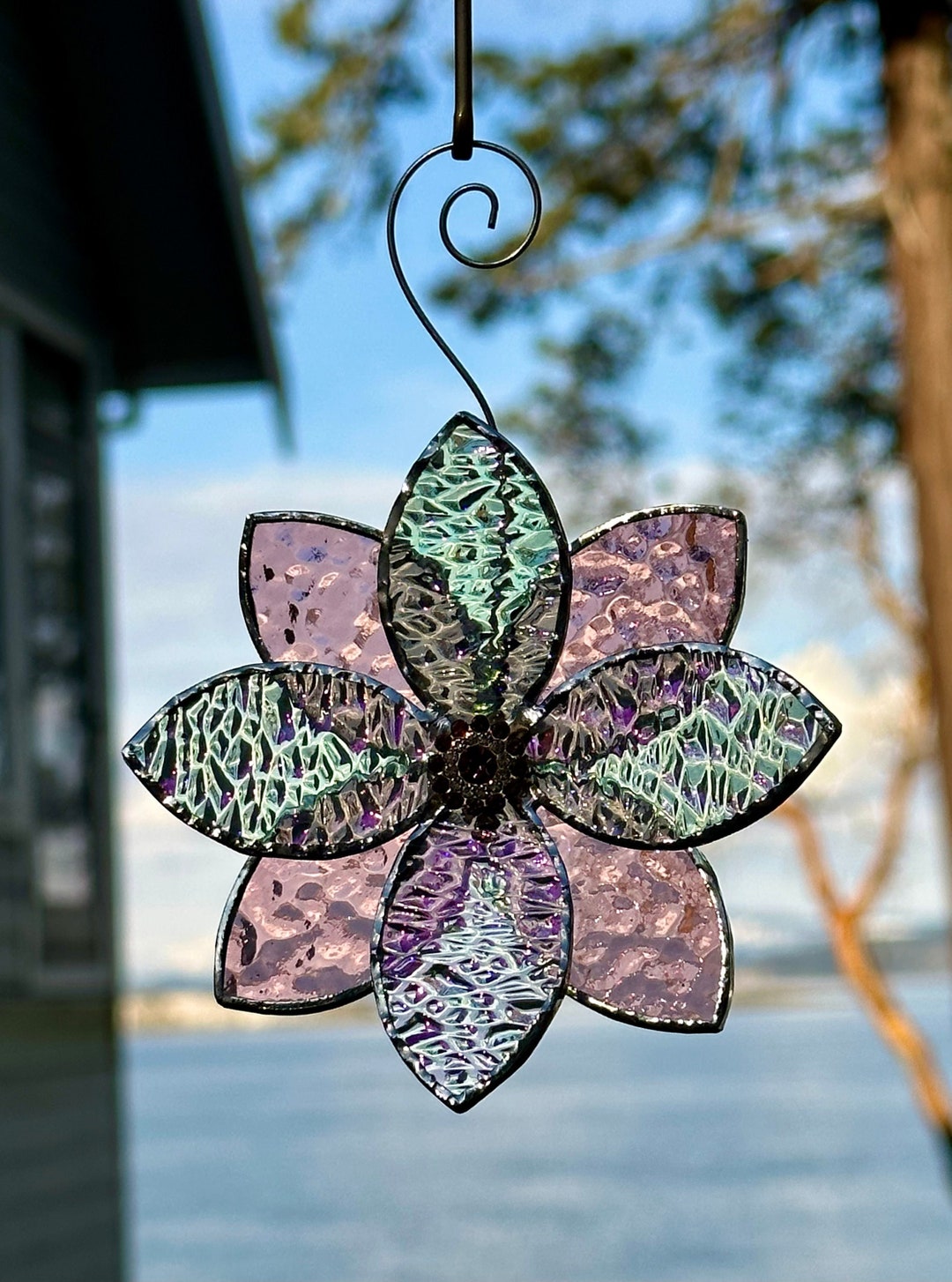 Stained Glass Flower Suncatcher, Window Ornament, Window Hanging Flower ...