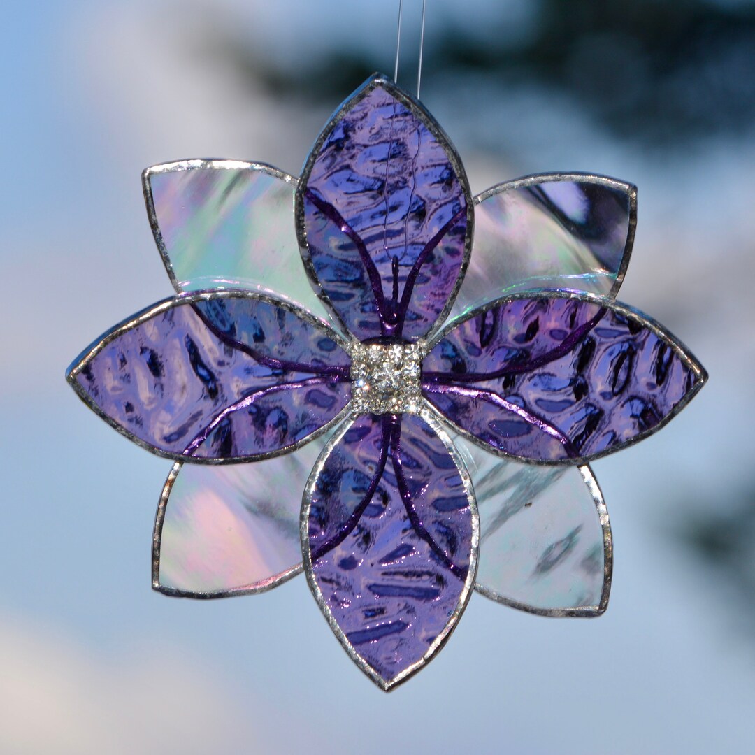 Stained Glass Flower Suncatcher Window Hanging, Glass Suncatcher for ...