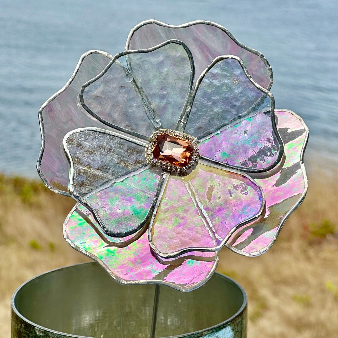 Stained Glass Flower Garden Art, Glass Flowers Garden Decor, Glass ...