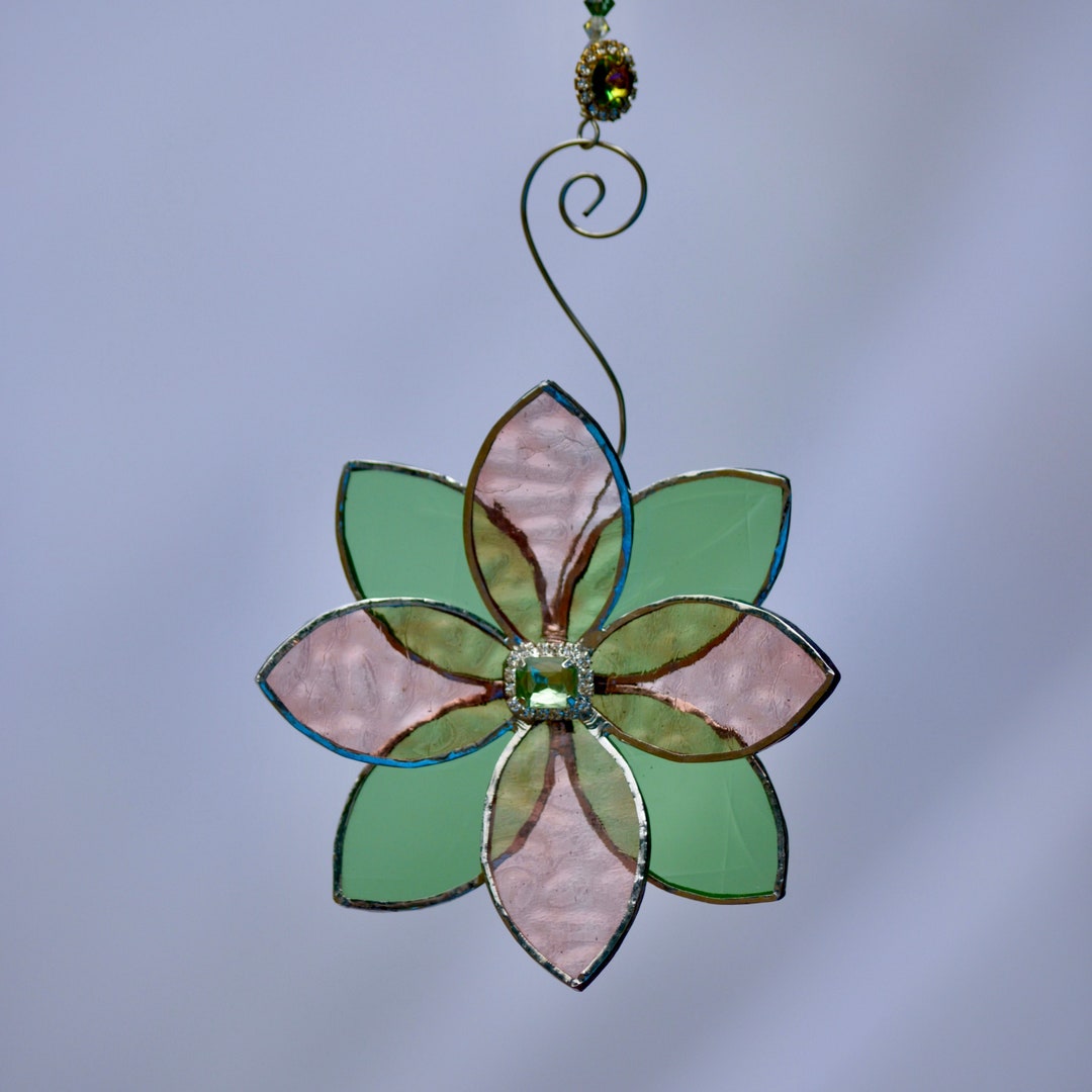 Stained Glass Flower Suncatcher for Window Hanging or Patio Decor ...