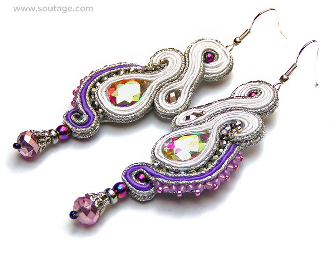 Purple White Nefthis Soutache Earrings Boho Earrings Egyptian Earrings ...