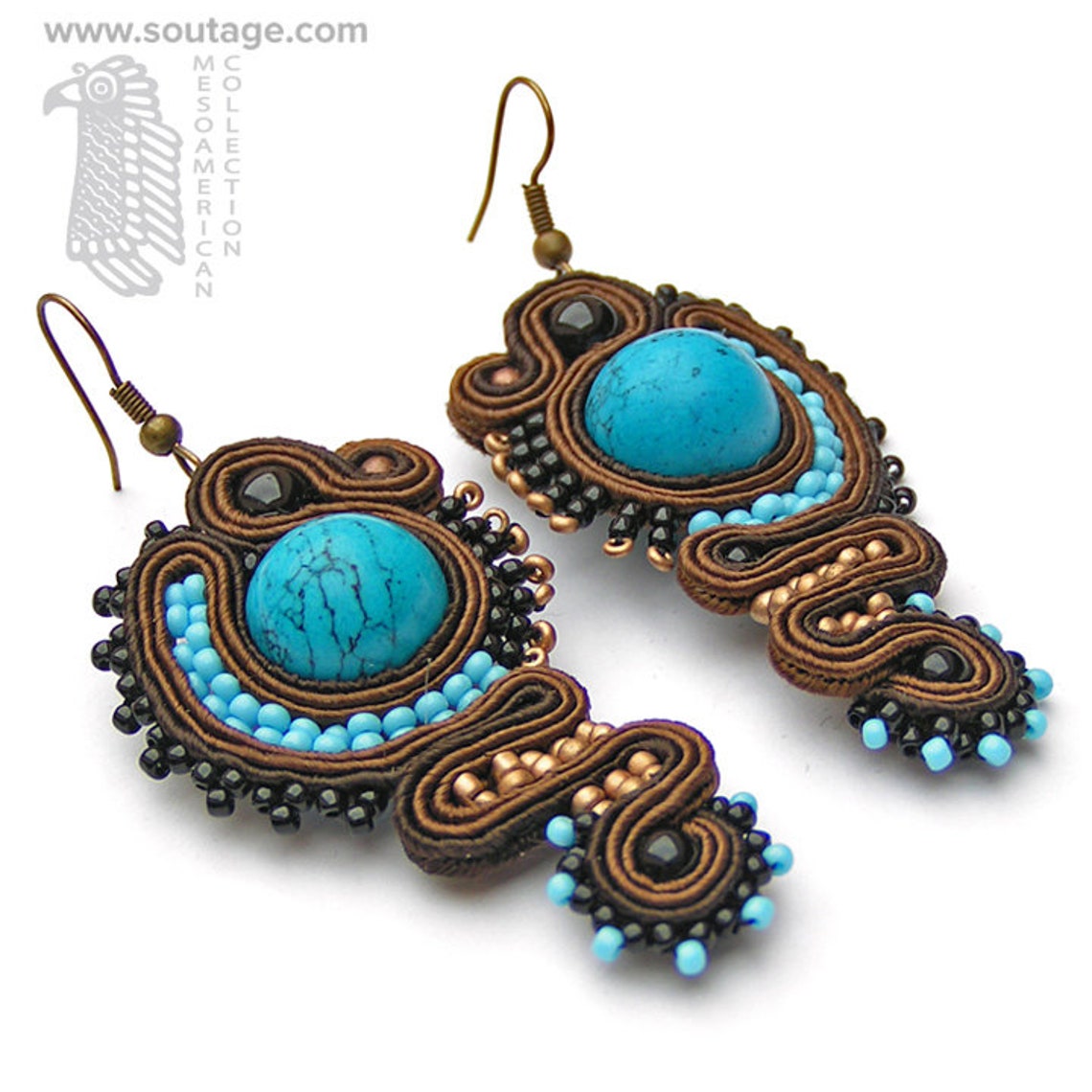 Azteca Soutache Earrings Boho Earrings Ethno Earrings Turquoise ...