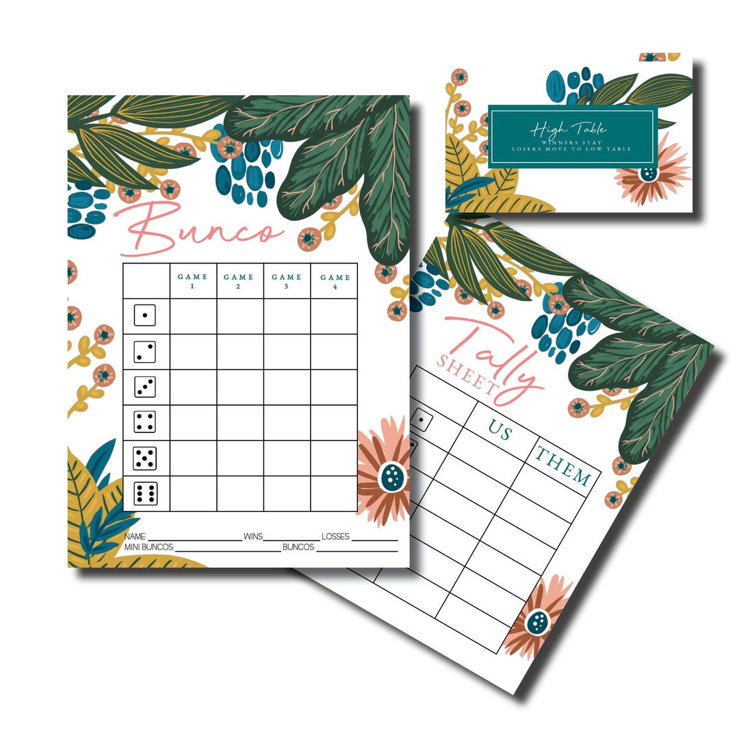 Floral Bunco, Boho Bunco, Printable Bunco, Bunco Score Sheet, Printable ...