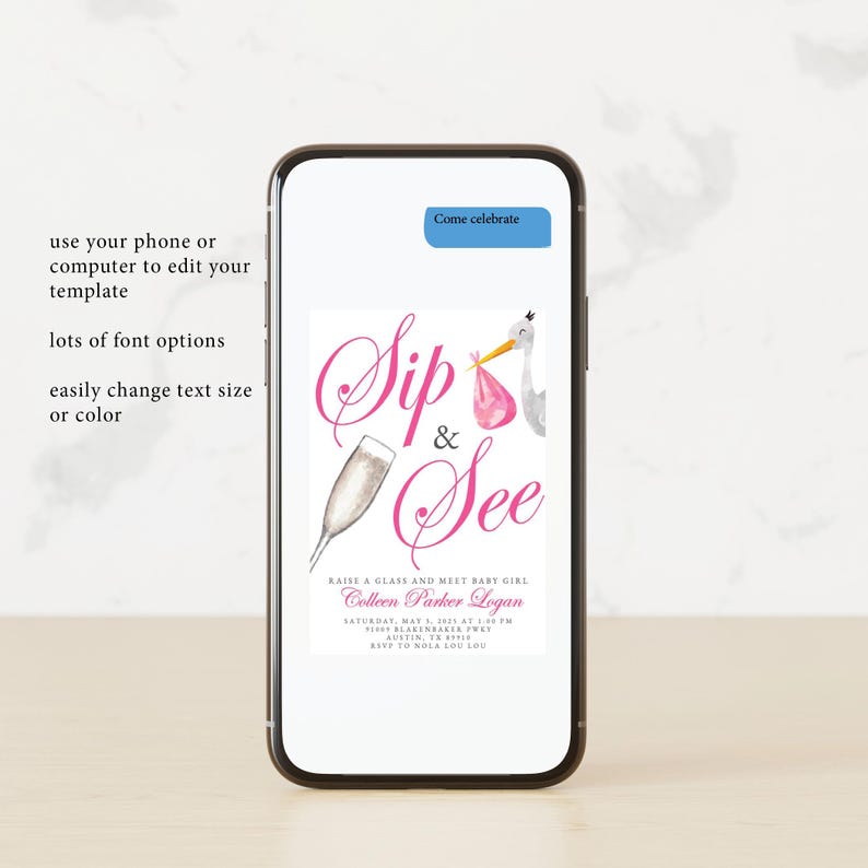 Stork Sip and See Invitation: Baby Girl Meet & Greet (INSTANT DOWNLOAD ...
