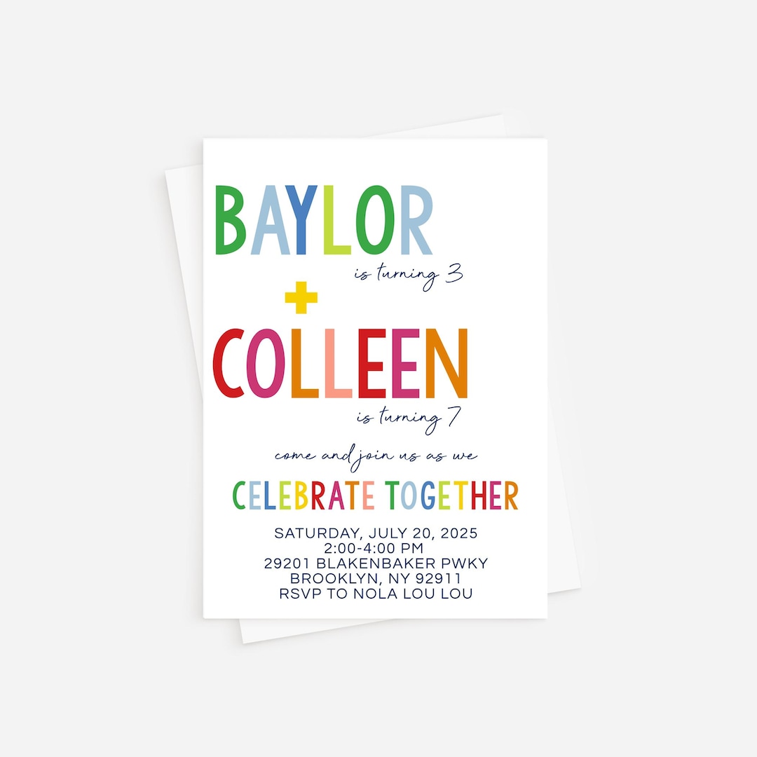 Rainbow Joint Birthday Invitation: Sibling or Twin Party (INSTANT ...