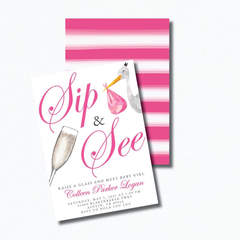 Stork Sip and See Invitation: Baby Girl Meet & Greet (INSTANT DOWNLOAD ...