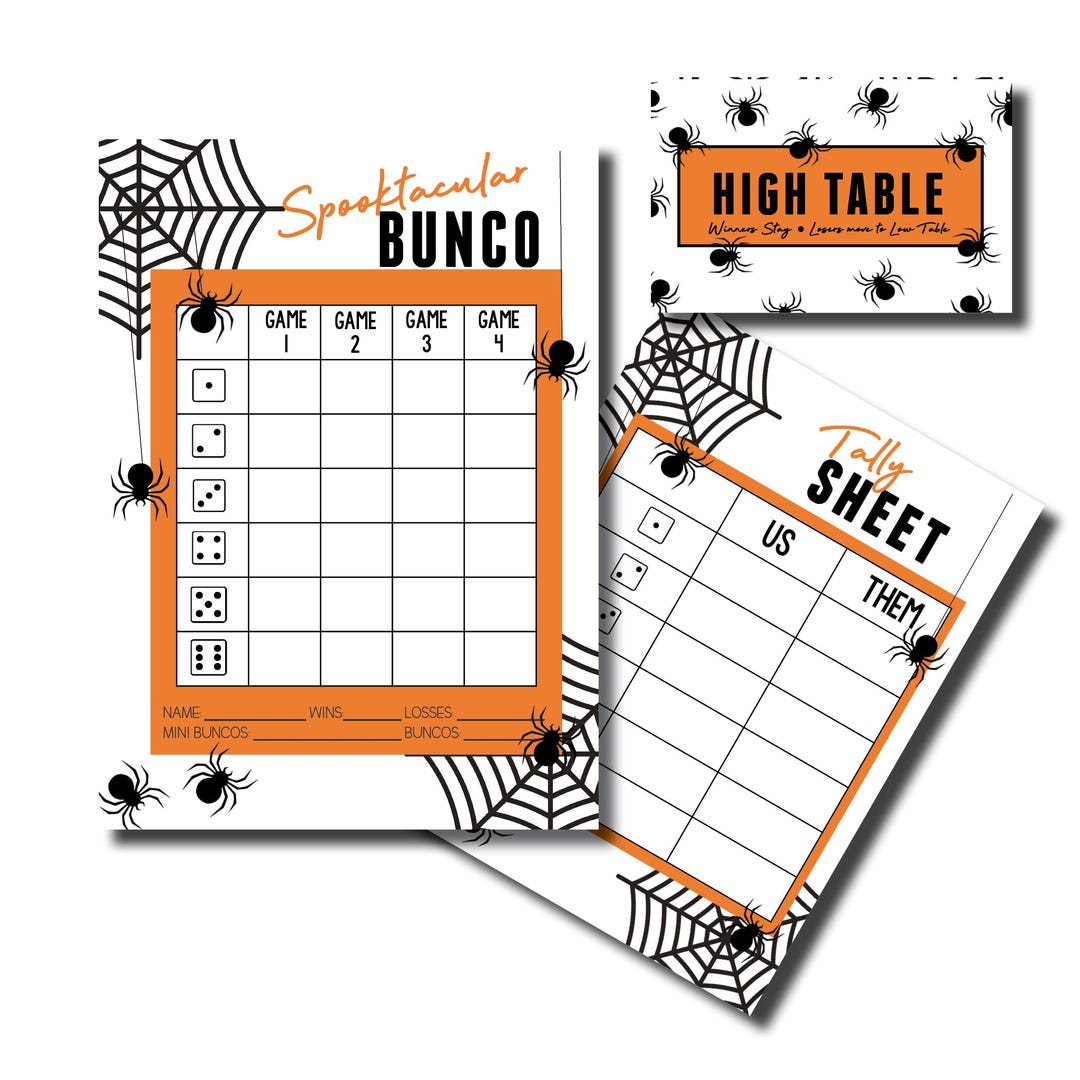 Halloween Bunco Printable Game: Score Cards & Table Numbers (instant ...