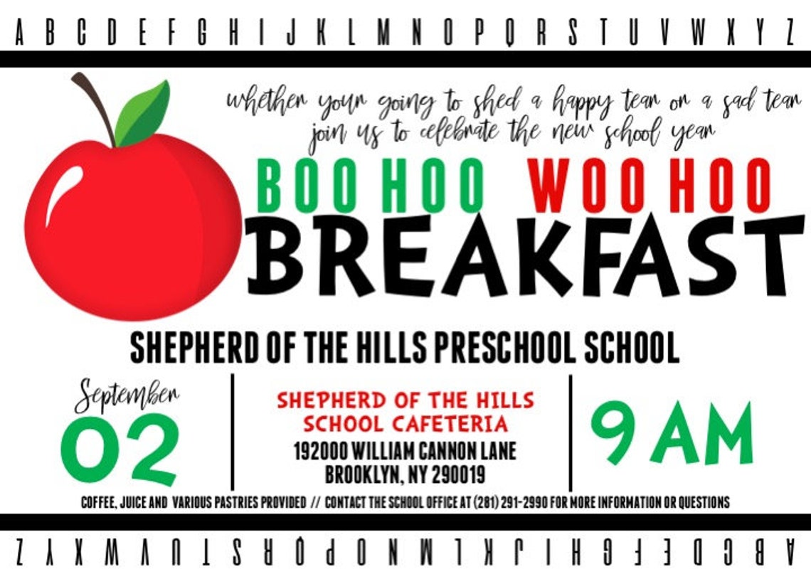Boo Hoo Woo Hoo Breakfast Invitation Back to School Invite - Etsy