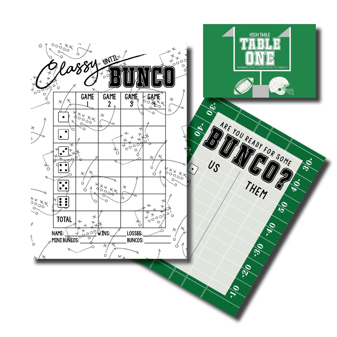 Football Bunco Game Set: Printable Score Cards & Table Numbers (instant ...