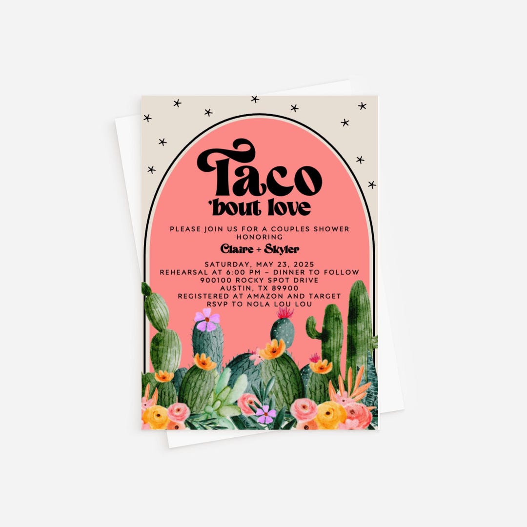 Taco Bridal Shower, Fiesta Wedding Invitation, Taco 'bout Love, Salsa ...