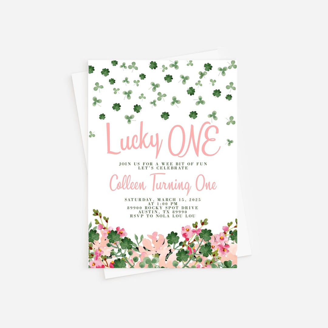 Corjl Lucky One Invitation, Girl First Birthday, Shamrock Theme ...