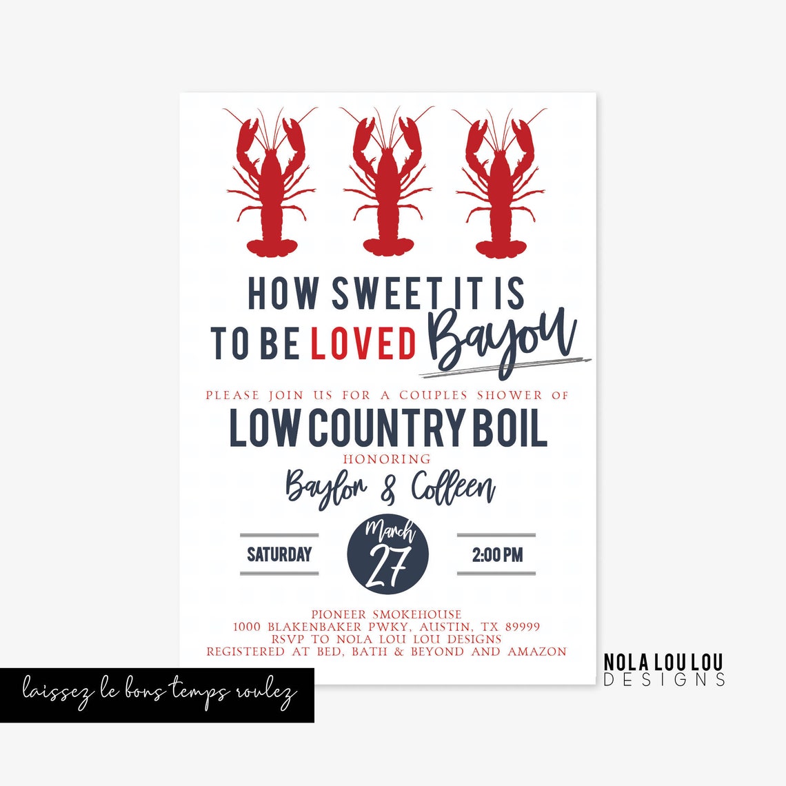 Crawfish Invitation BBQ Invitation Cajun Party Couples - Etsy