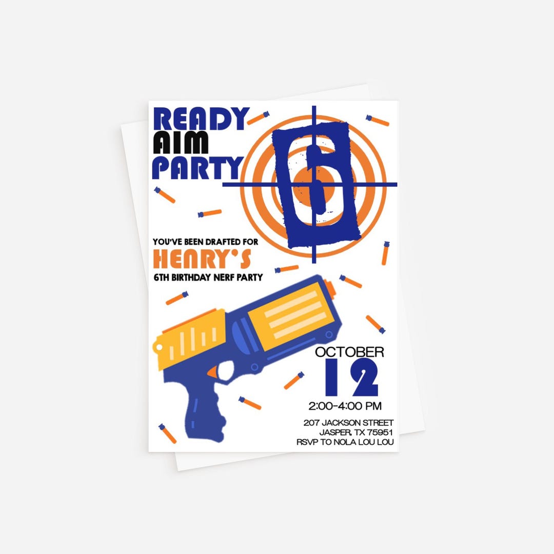Dart Gun Birthday Party Invitation, Boy Birthday Party Invitation, Gun ...