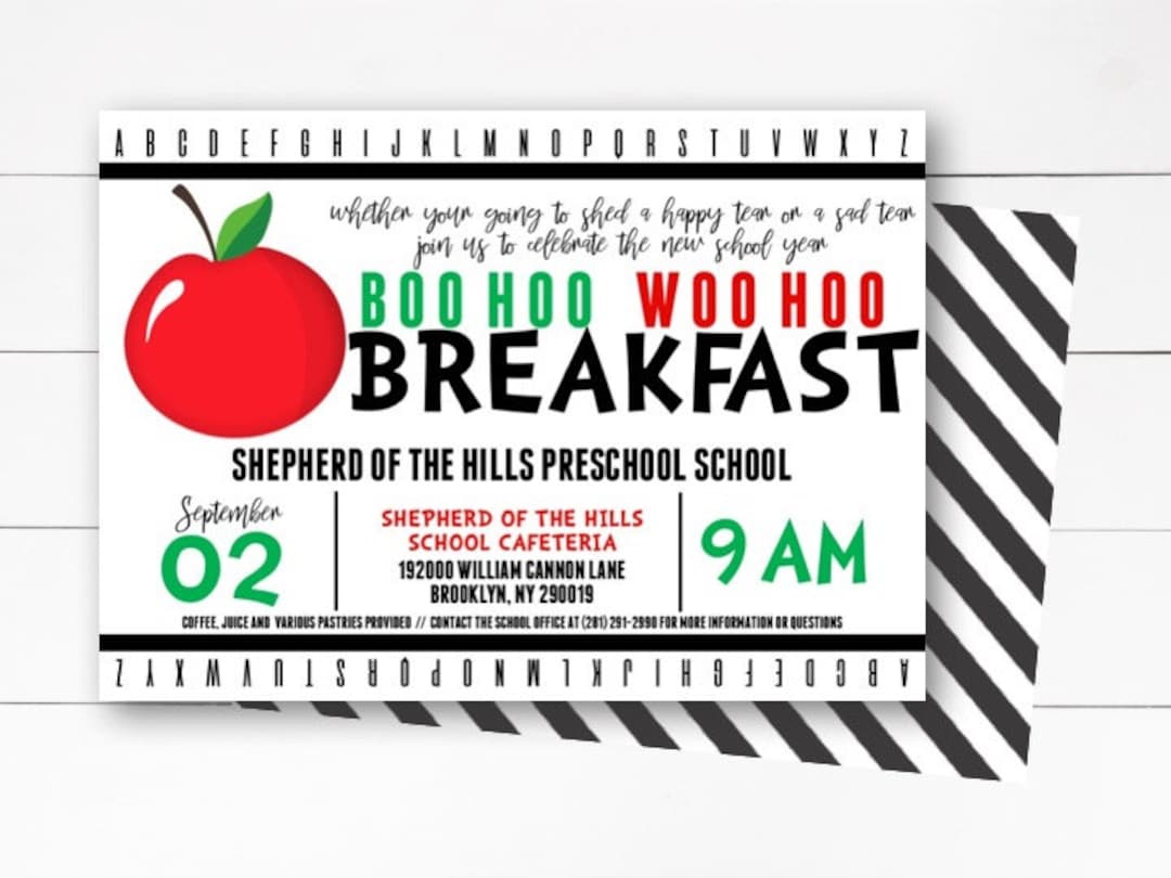 Boo Hoo Woo Hoo Breakfast Invitation, Back to School Invite, Back to ...