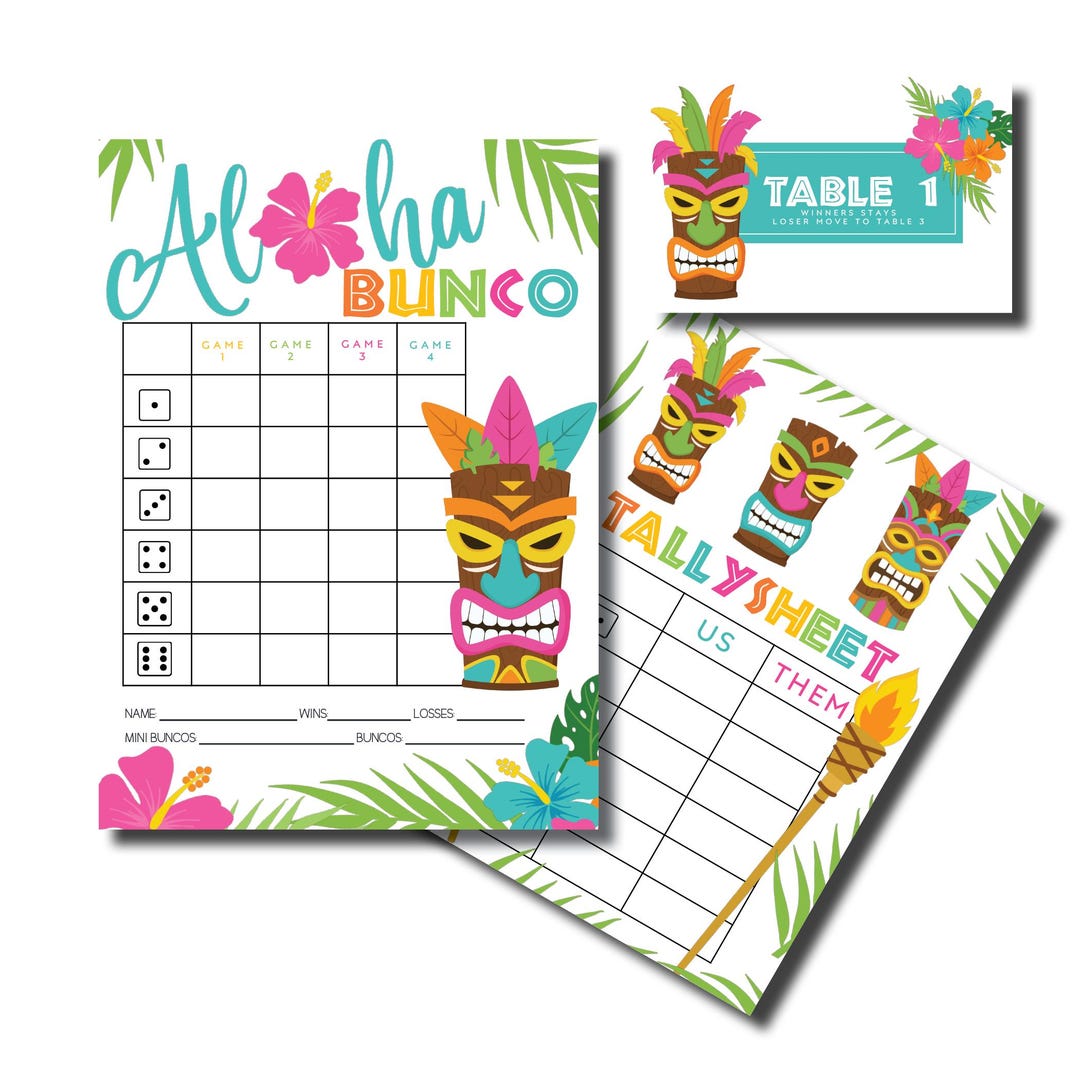 Aloha Bunco Game: Hawaiian Theme Score Cards & Table Numbers - Etsy