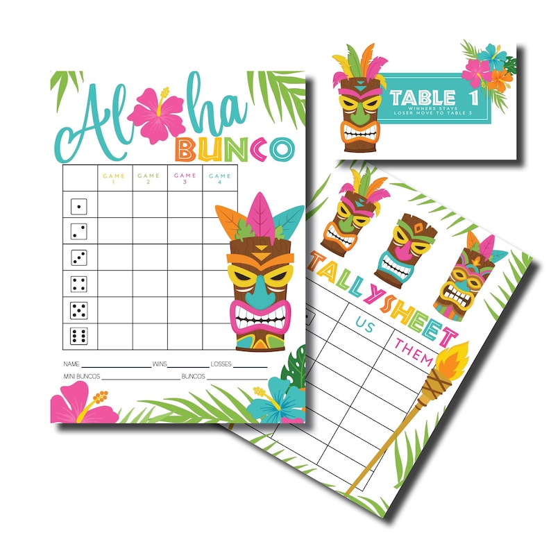 Aloha Bunco Game: Hawaiian Theme Score Cards & Table Numbers - Etsy Canada