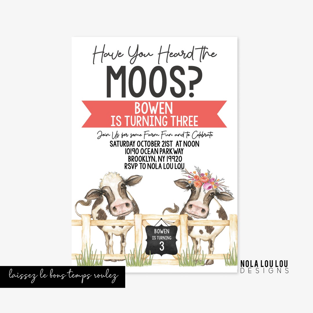 Cow Theme Invitation, Farm Theme Birthday Invitation, Cow Birthday ...