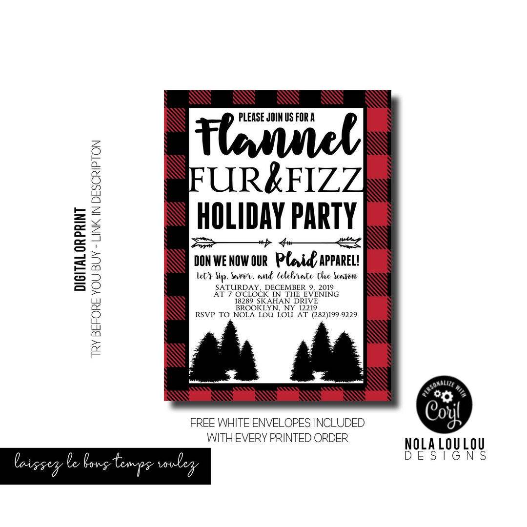 Flannel Invitation, Red Christmas Party Invitation, Holiday Party ...