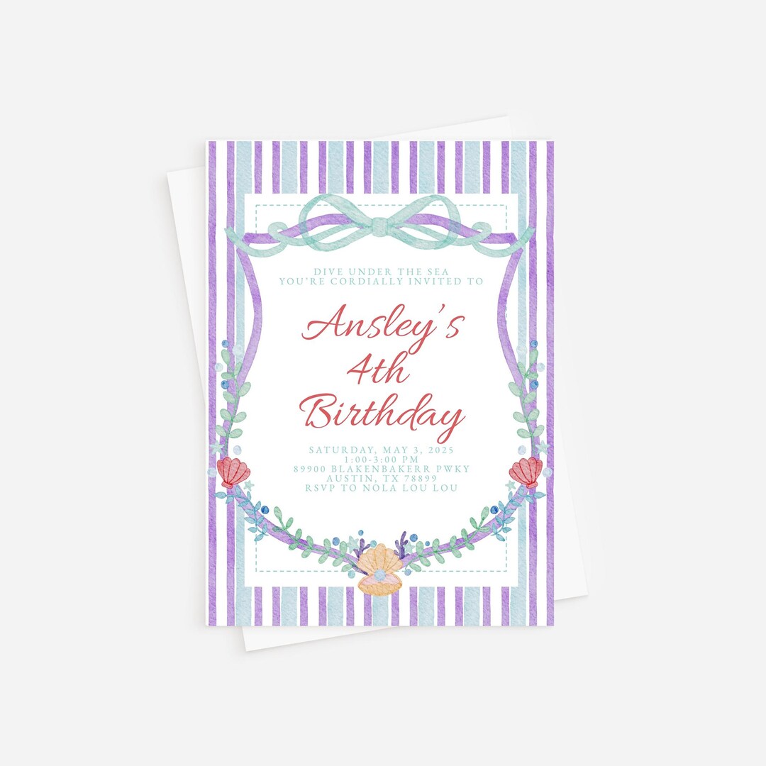 Mermaid Princess Birthday Invitation: Watercolor Under the Sea (INSTANT ...