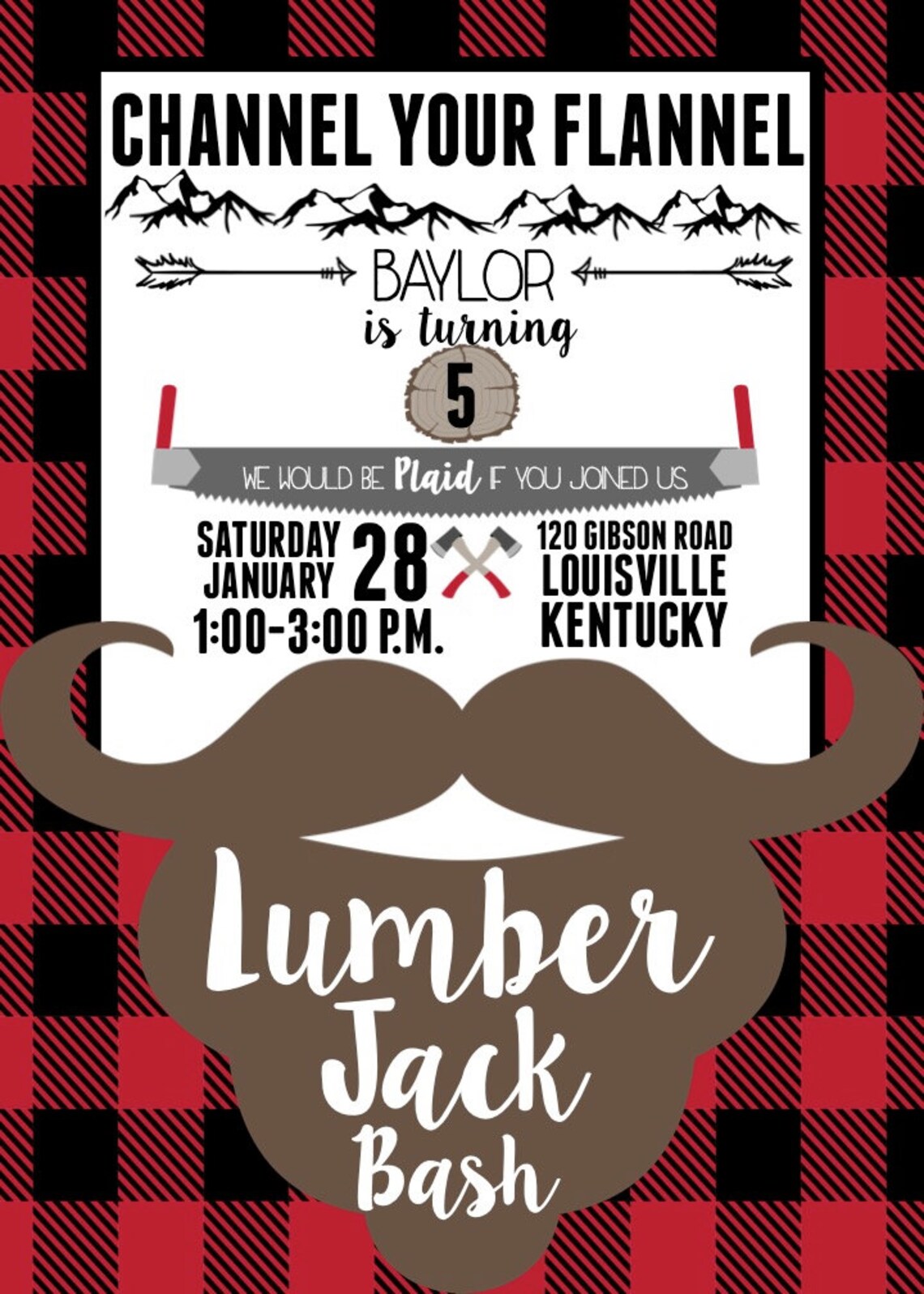 Lumber Jack Bash Party Invitation Plaid Invite Beards | Etsy