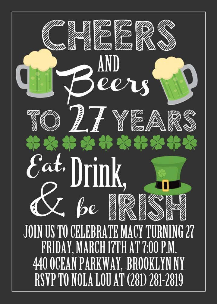Cheers and Beers Invitation Eat Drink and Be Irish | Etsy