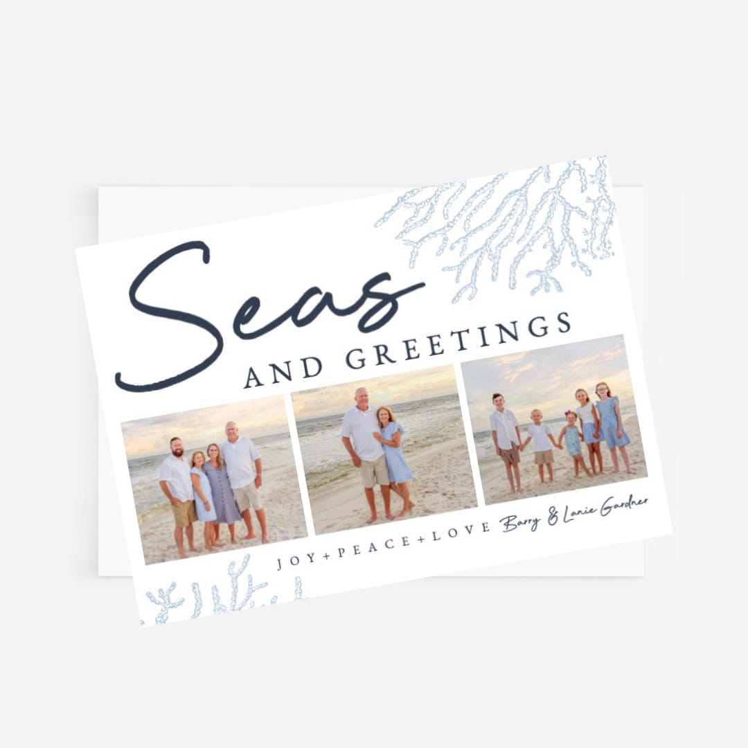 Family Photo Christmas Card, Holiday Photo Card, Beach Holiday Photo ...