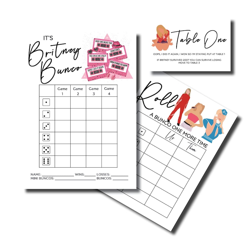 Y2K Britney Bunco Set: Printable Score Cards & Tally Sheets (instant ...