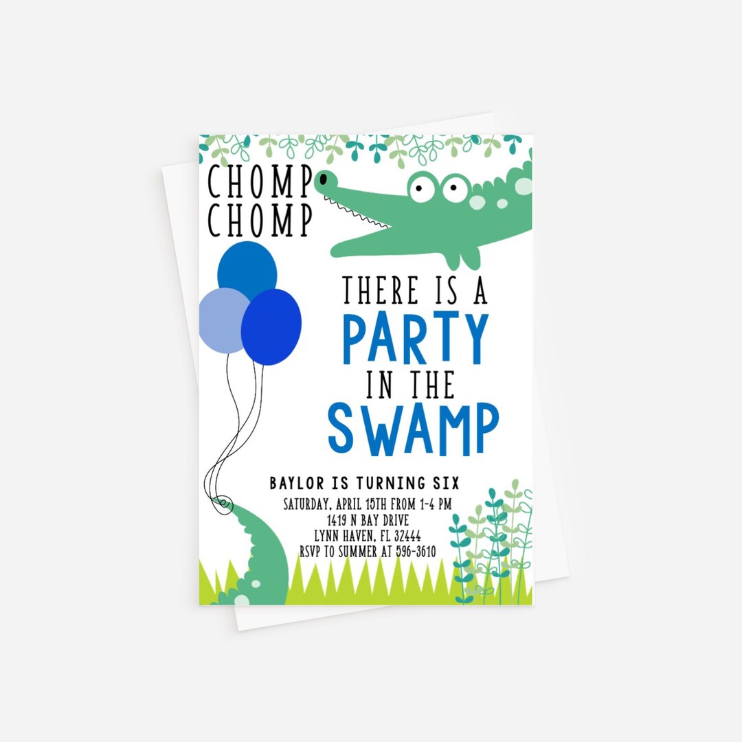 Alligator Birthday Invitation: Swamp Theme Party (printed or Digital ...