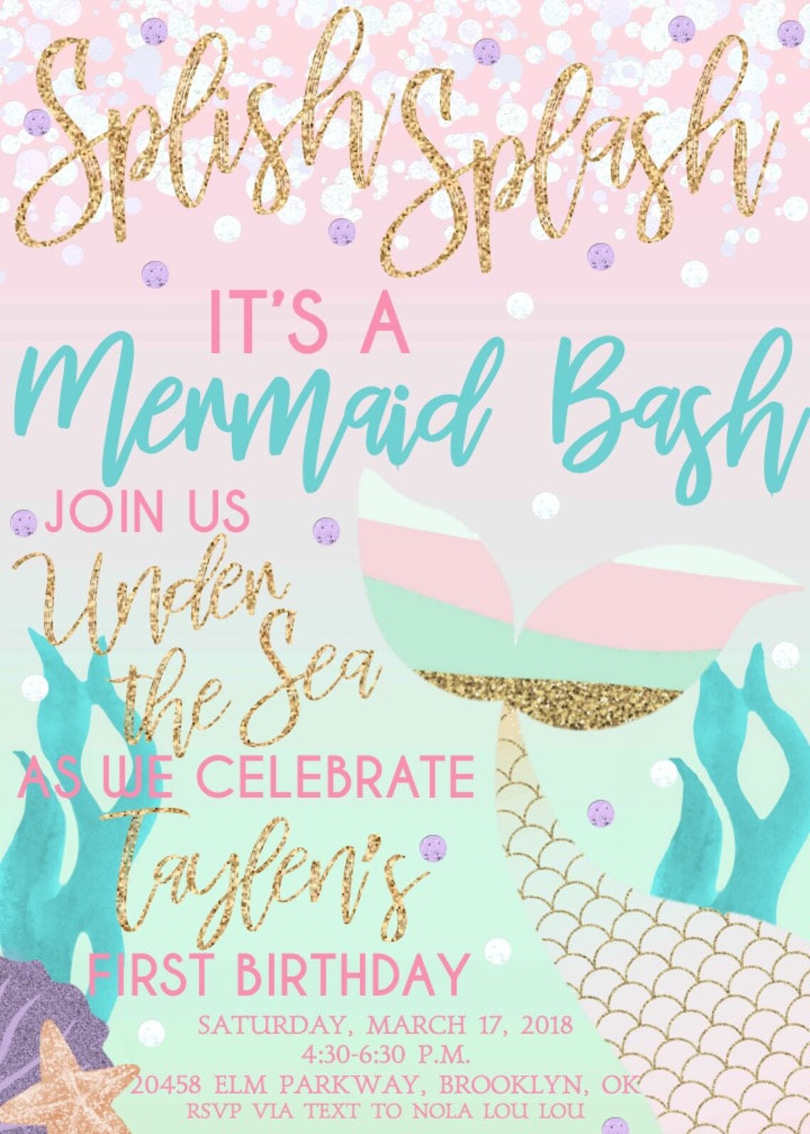 Splish Splash Mermaid Bash Invitation Mermaid Birthday - Etsy