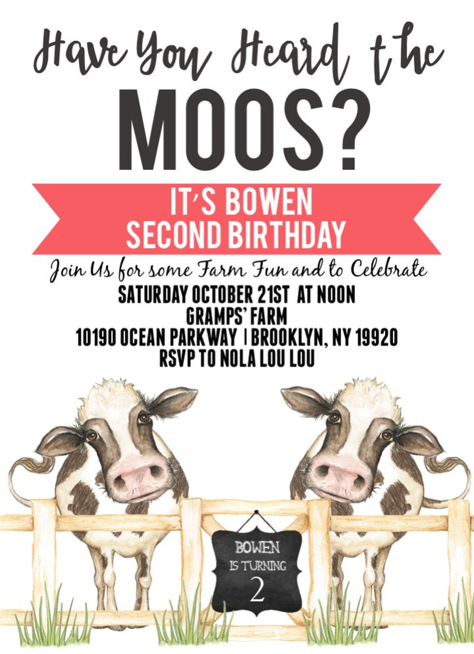 Cow Theme Invitation Farm Theme Birthday invitation Cow | Etsy