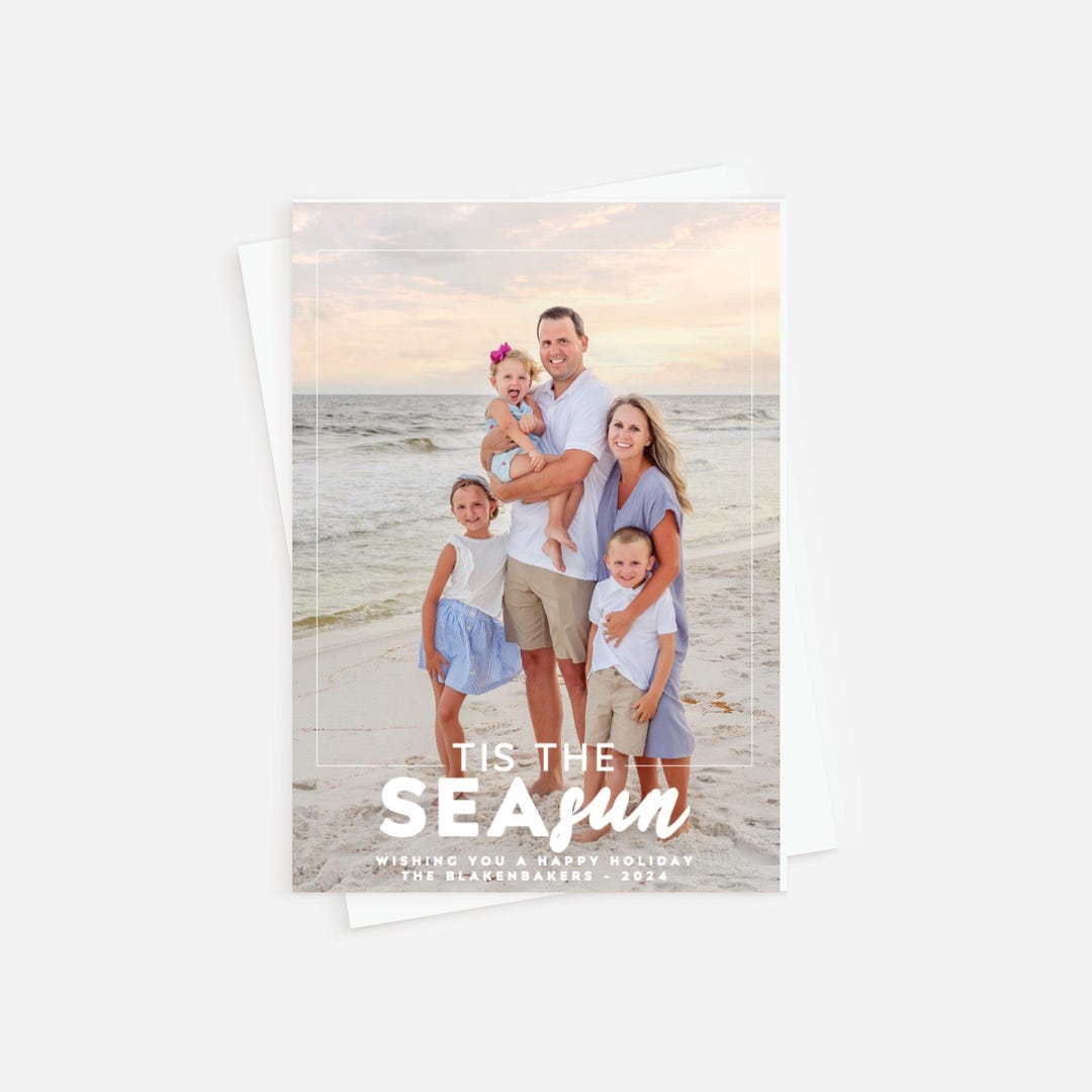 Beach Family Photo Christmas Card: Seaside Holiday With Matching ...