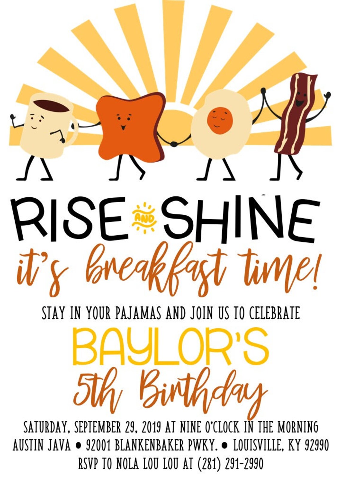 Breakfast Invitation Brunch Invitation Rise and Shine - Etsy
