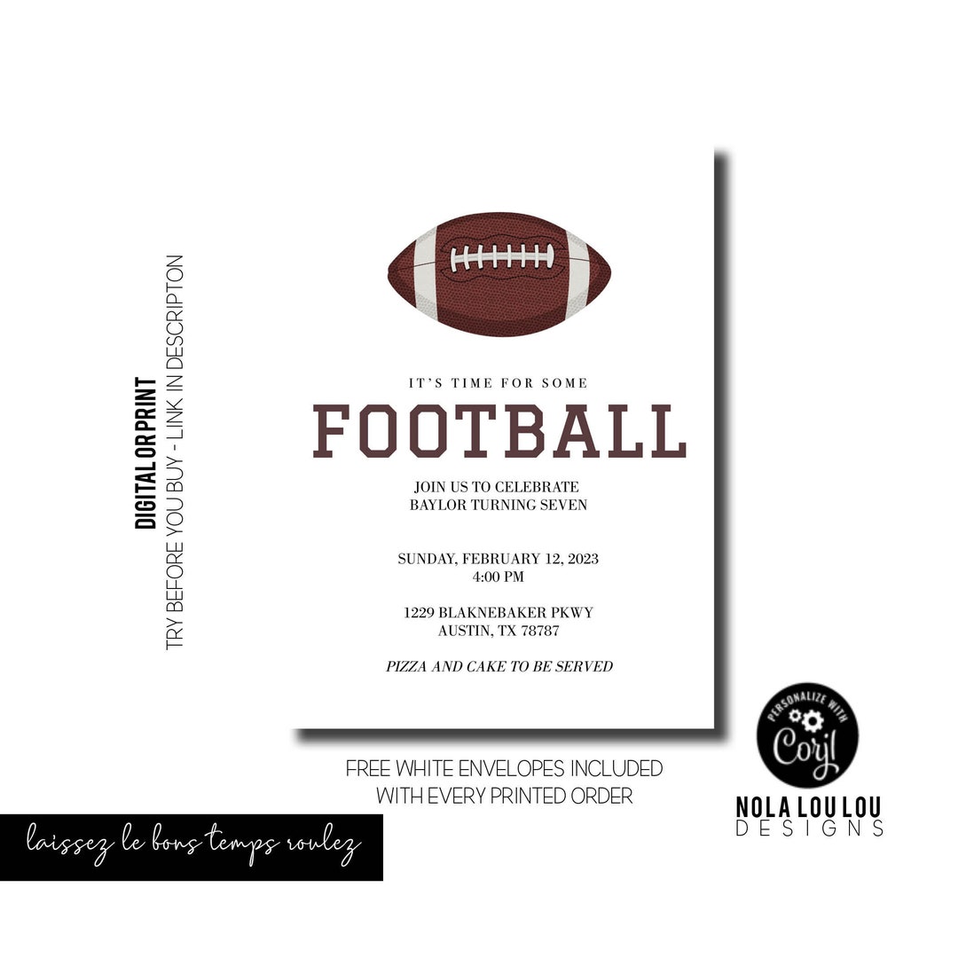 Football Birthday Party Invitations, Tailgate Invitation, Game Time ...