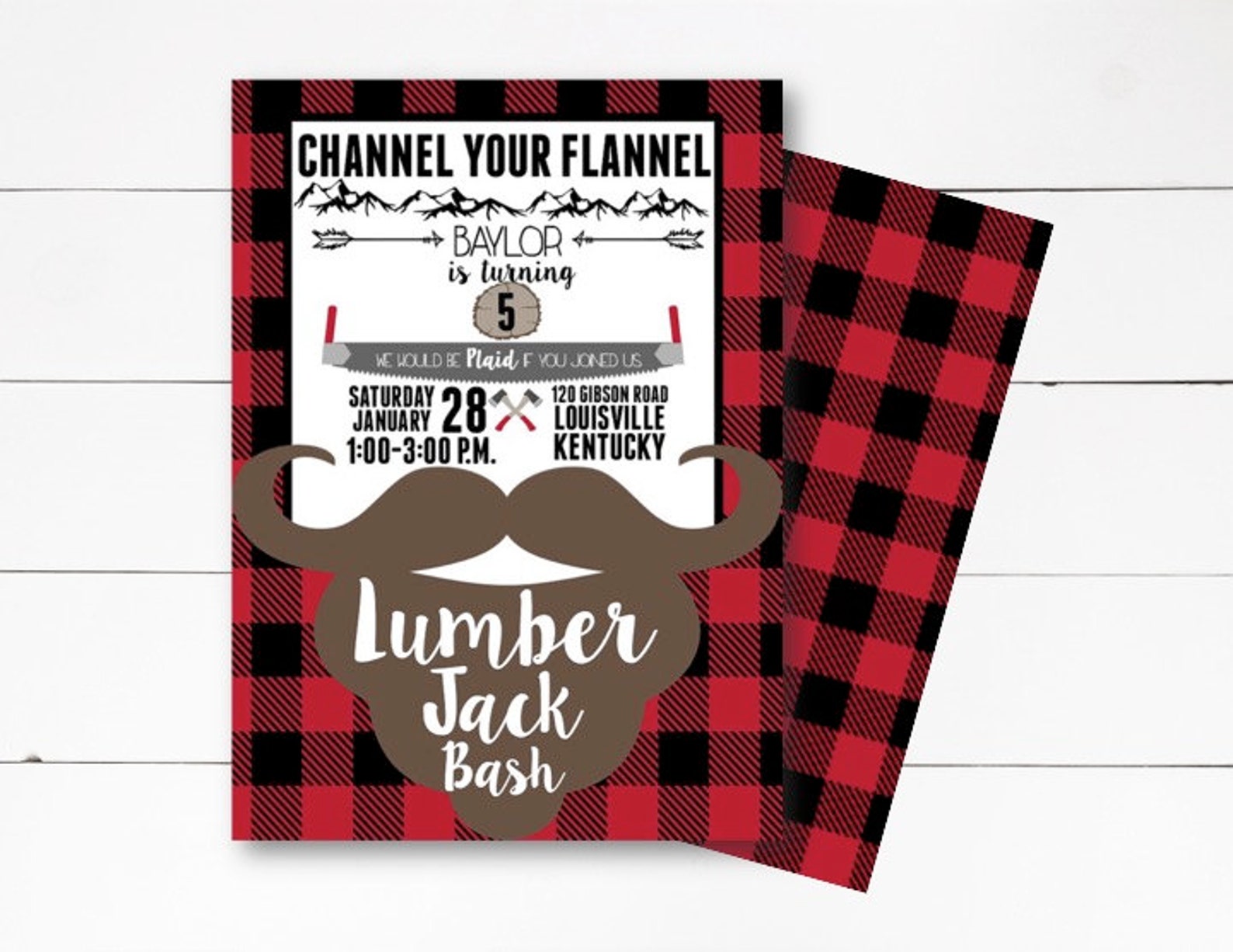 Lumber Jack Bash Party Invitation Plaid Invite Beards | Etsy