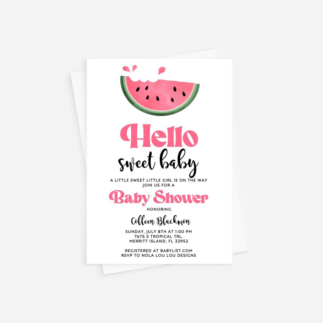 Watermelon Baby Shower Invitation, Baby Girl Shower Invitation, Sweet ...