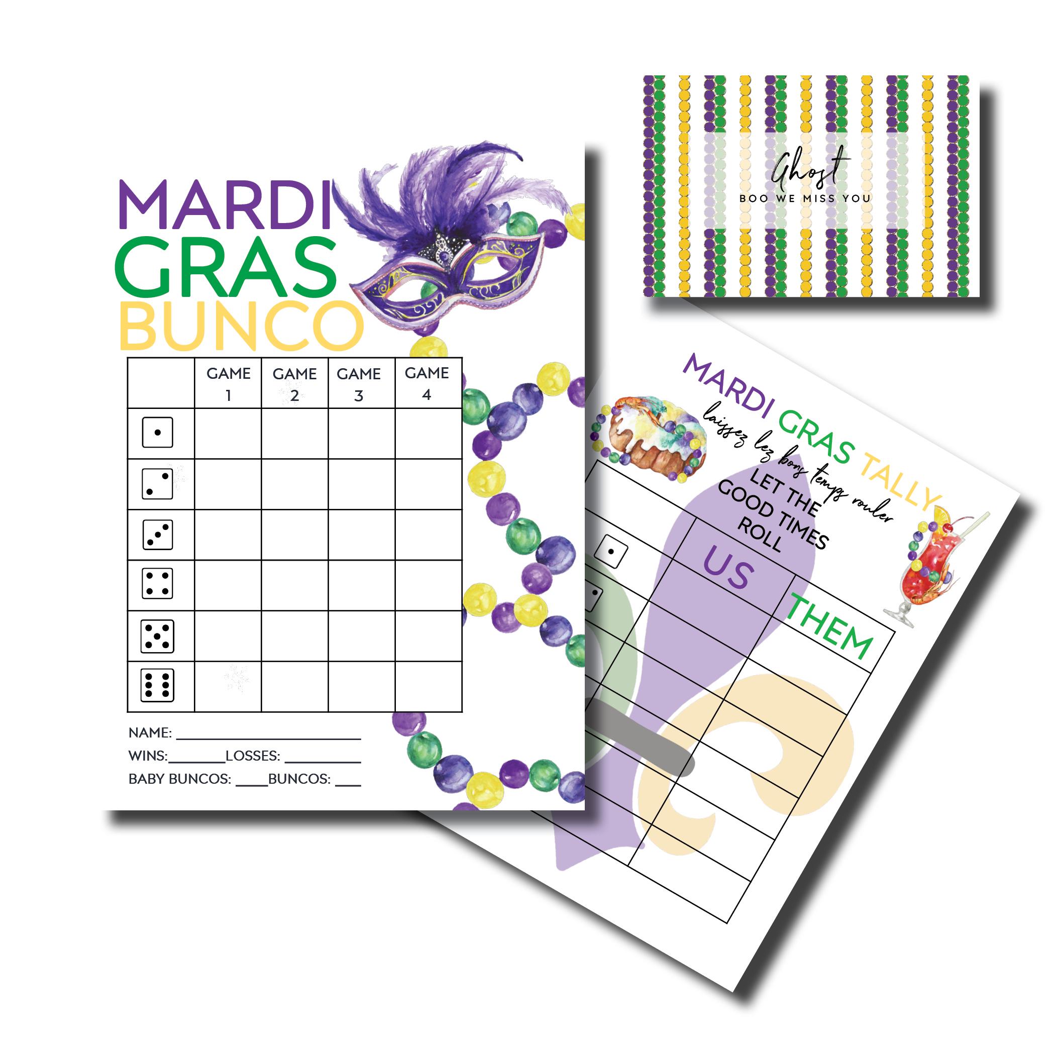 Mardi Gras Bunco Game Night: Printable Score Cards & Tally Sheets - Etsy