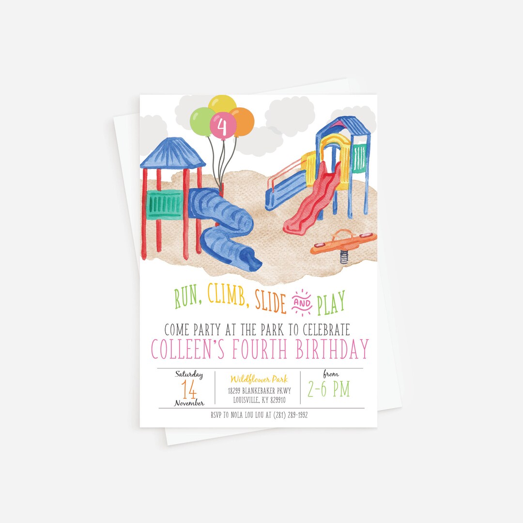 Run Climb Slide Play Birthday Invitation, Girl Playground Birthday ...