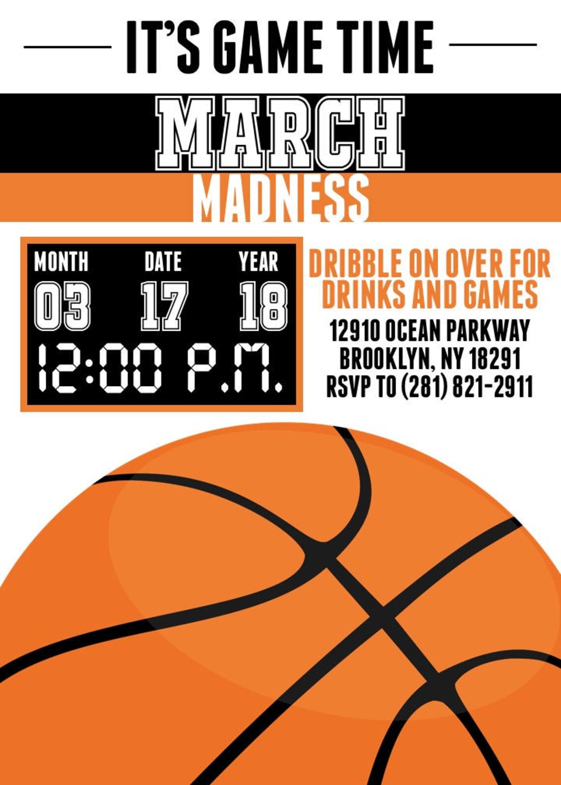 March Madness Invitation Basketball Theme Party March - Etsy